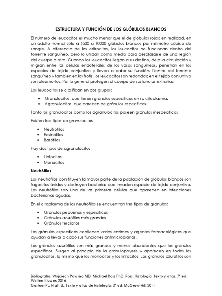 Estructura y Función de Los Glóbulos Blancos | PDF | Leucocito | Sistema inmune