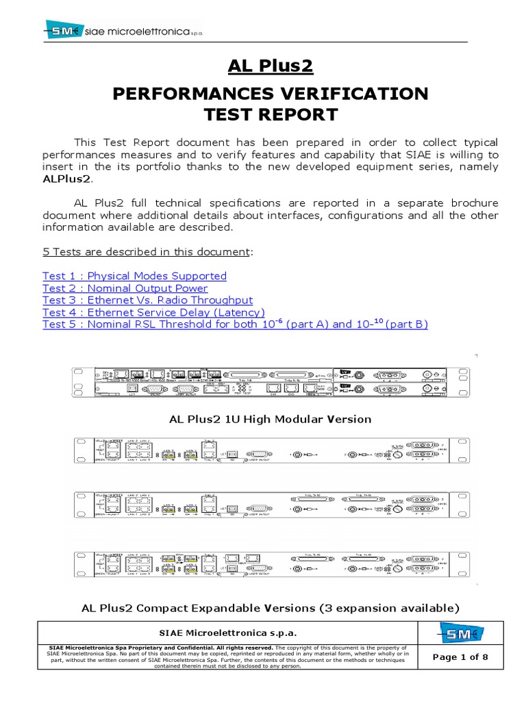 SIAE - AL+2 Test Report PDF | PDF | Bit Rate | Ethernet