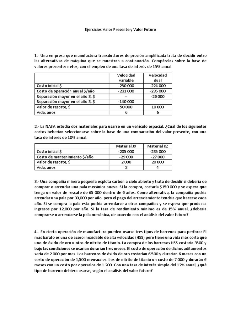 Ejercicios Valor Presente y Valor Futuro | PDF | Titanio | Naturaleza