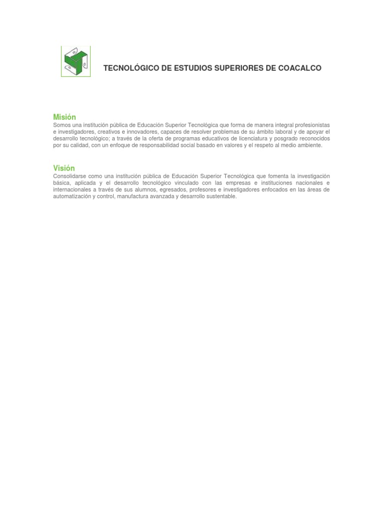 Misión y Visión Del Tesco | PDF