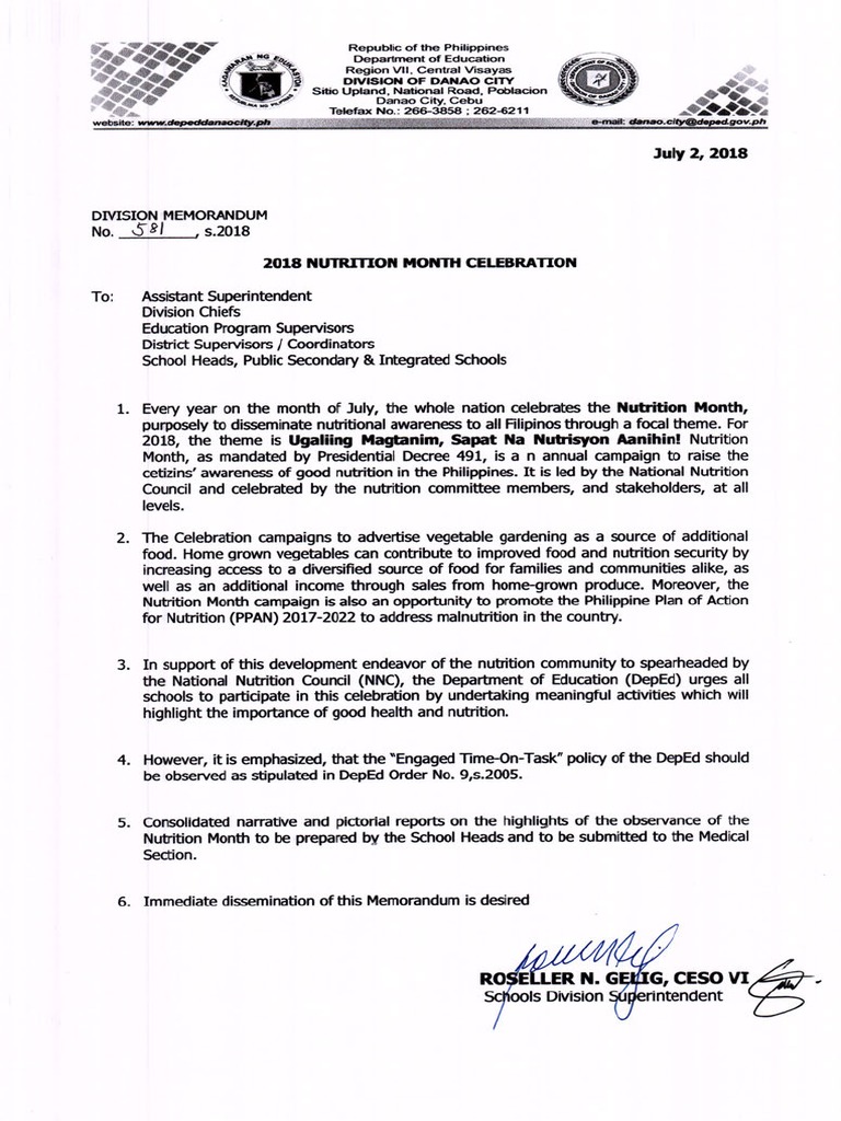 DepEd Danao Memo # 581 | PDF