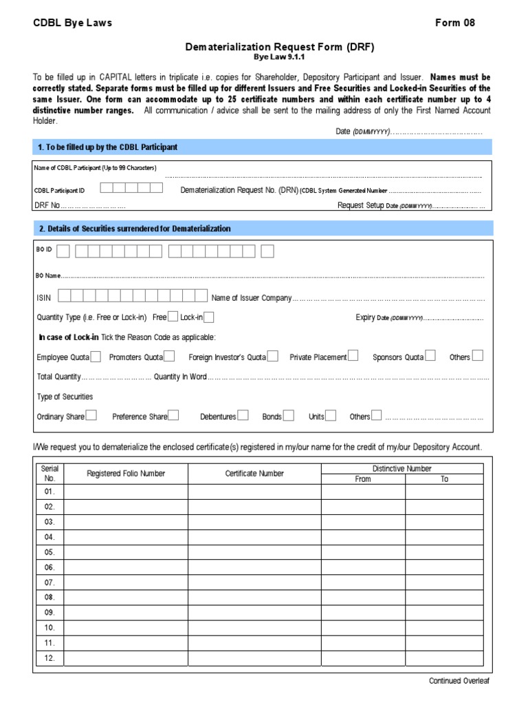 CDBL Demat Request Form | PDF | Securities (Finance) | Financial Markets