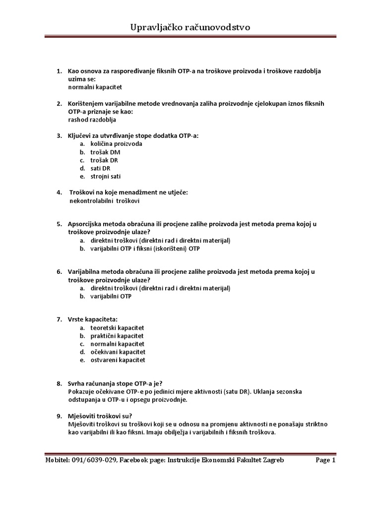 Pitalice Upravljacko Racunovodstvo | PDF