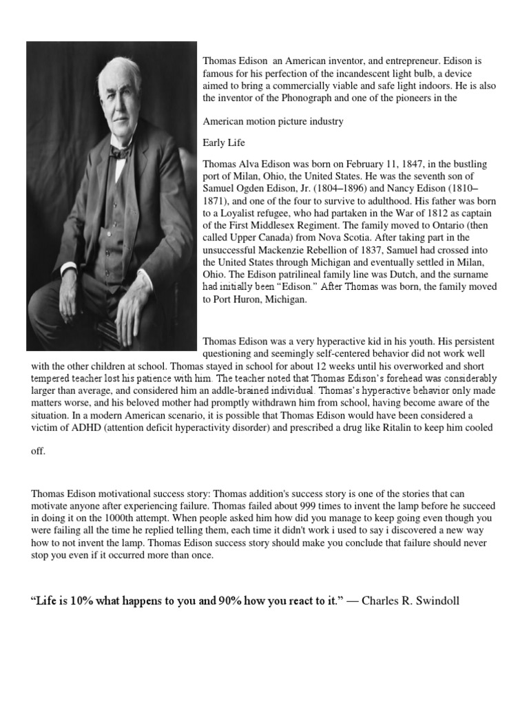 Thomas Edison | PDF | Thomas Edison | Attention Deficit Hyperactivity ...