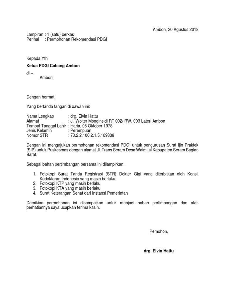 Surat Permohonan SIP | PDF