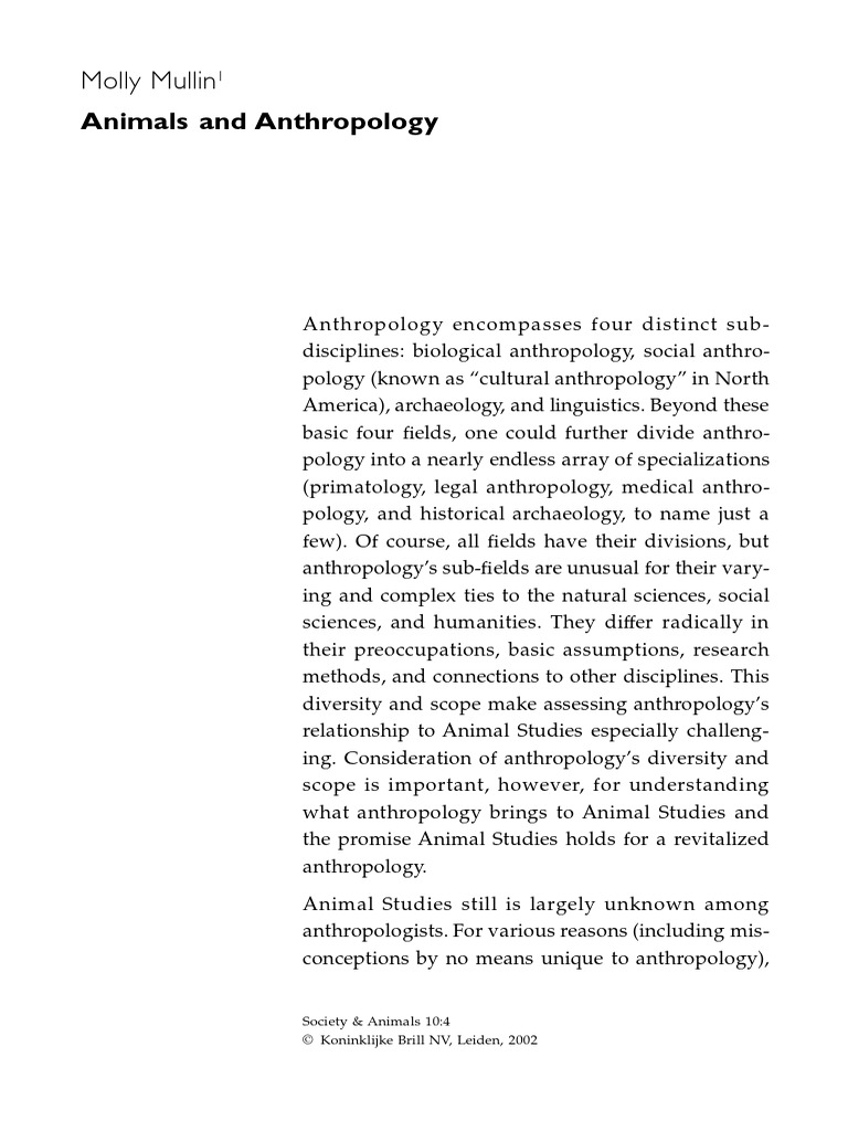 Animals and Anthropology: Molly Mullin | PDF | Anthropology | Cultural ...