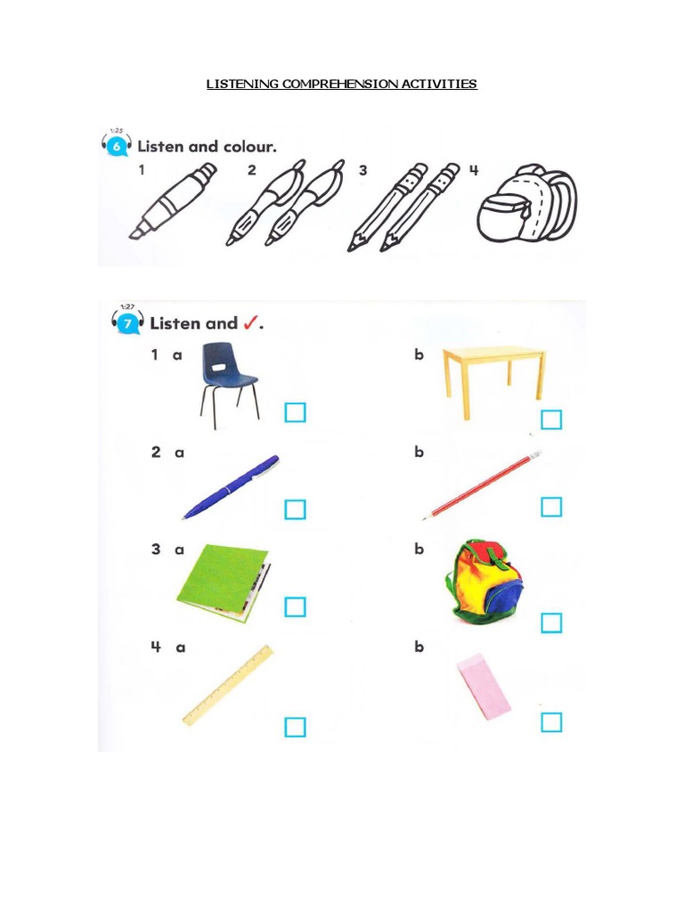 LISTENING COMPREHENSION AND WRITING ACTIVITIES - Classroom Objects | PDF
