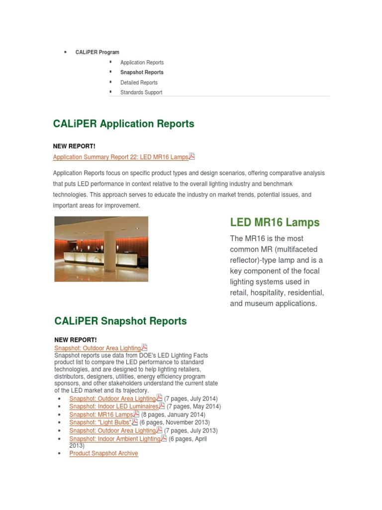 Caliper Application Reports: Led Mr16 Lamps | PDF