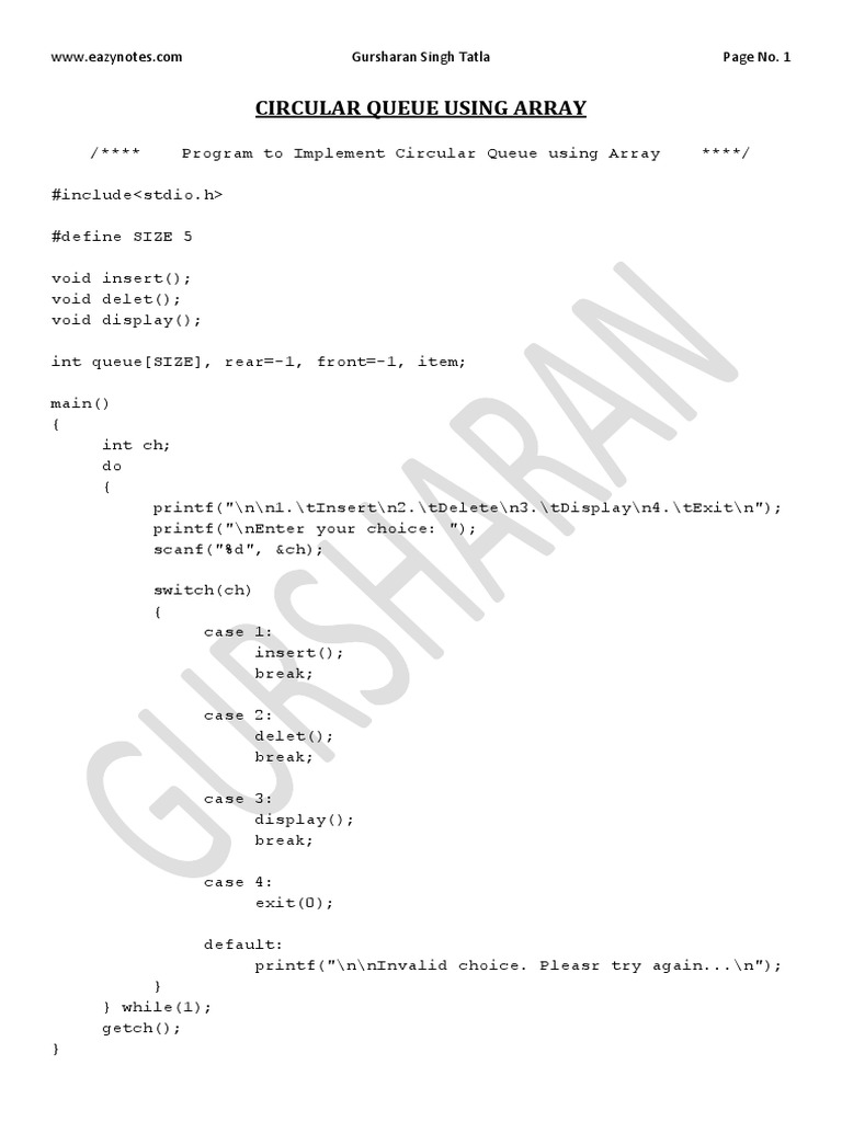 Circular Queue Using Array C Code | PDF Circular Queue Using Array C Code | PDF