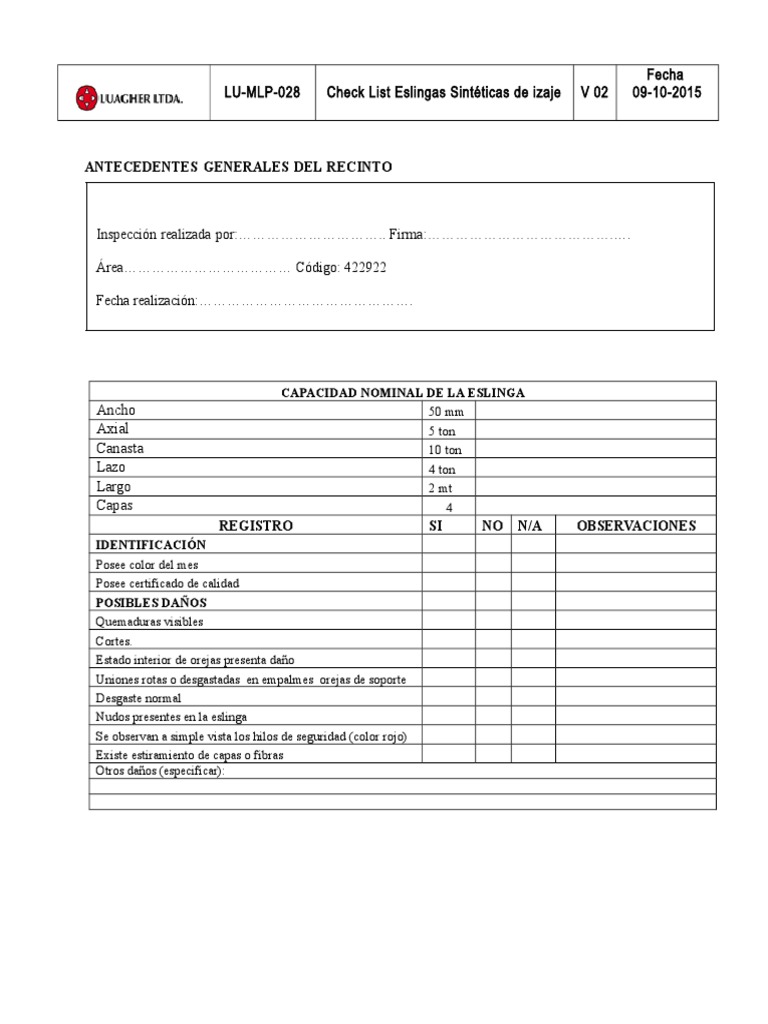 Check List Eslingas (.2) | PDF