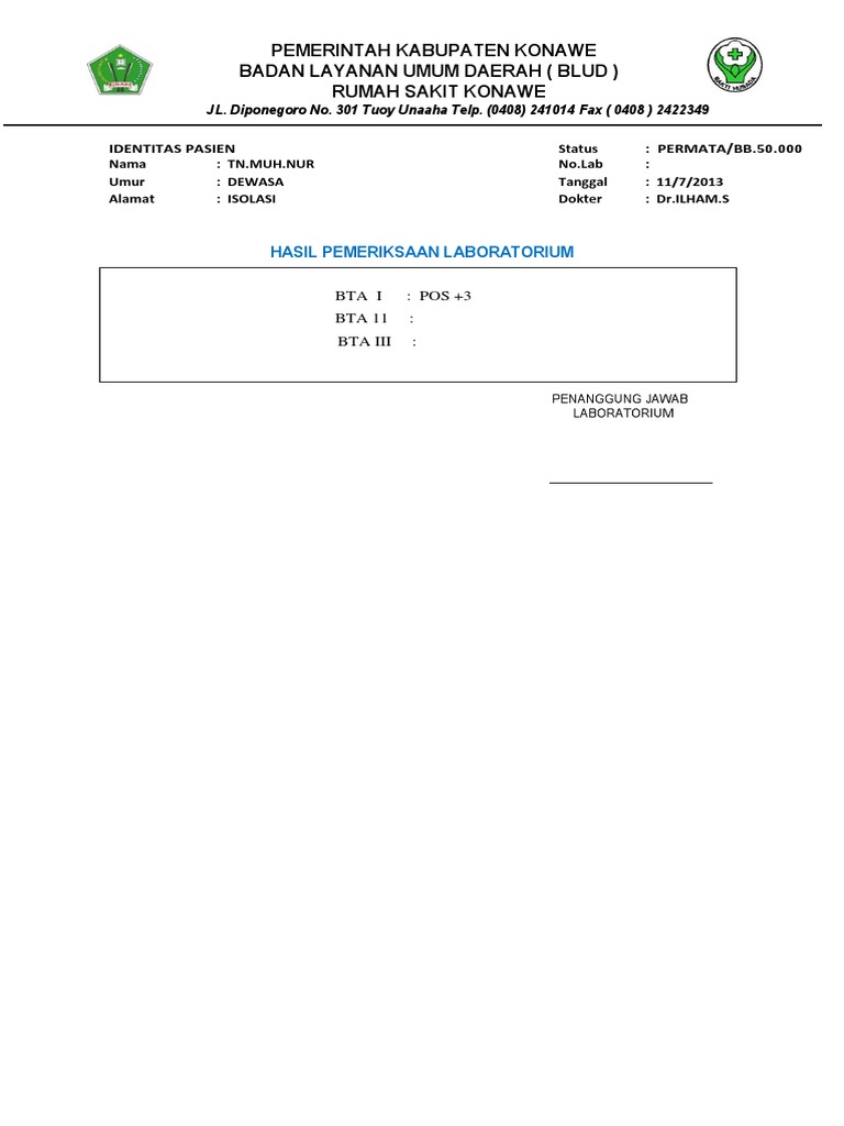 Hasil Laboratorium BTA Positif 3 | PDF