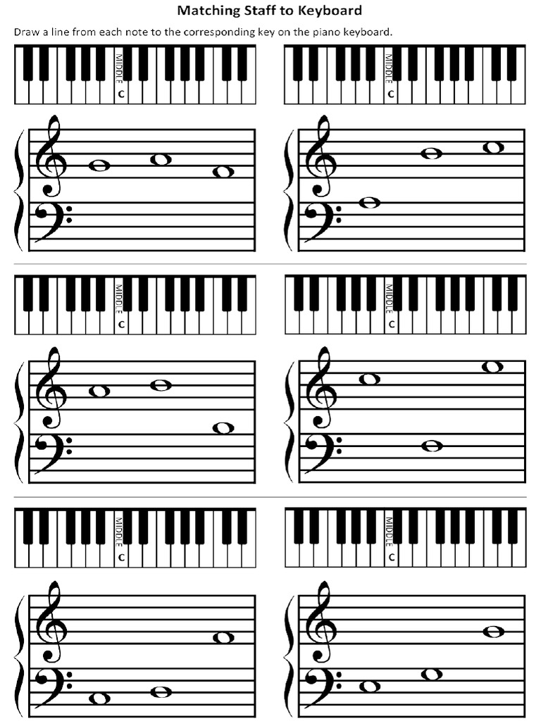 Matching Staff To Keyboard Piano Worksheet | PDF