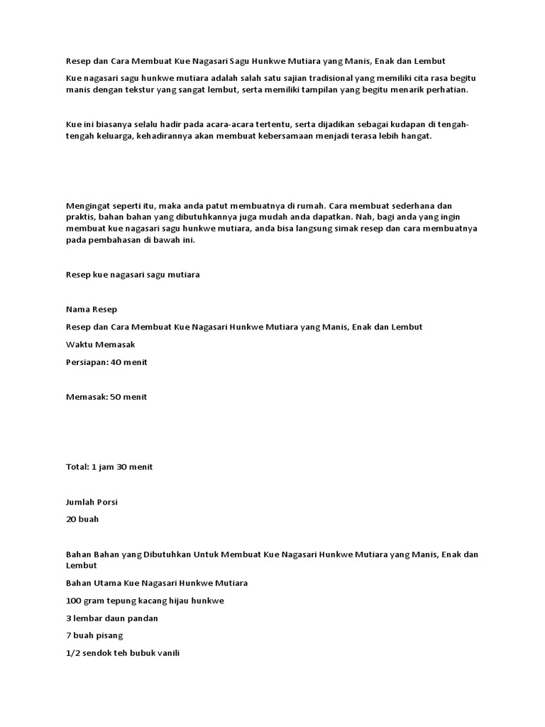 Resep Dan Cara Membuat Kue Nagasari Sagu Hunkwe Mutiara Yang Manis ...