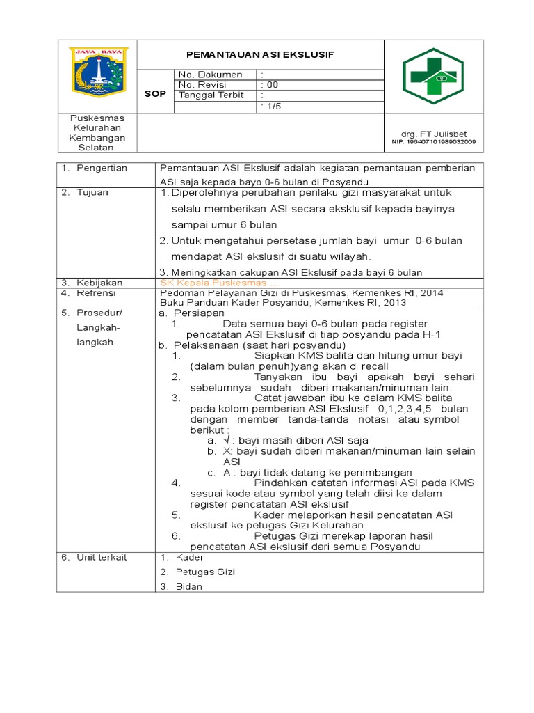 SOP Pemberian ASI Eklusif | PDF
