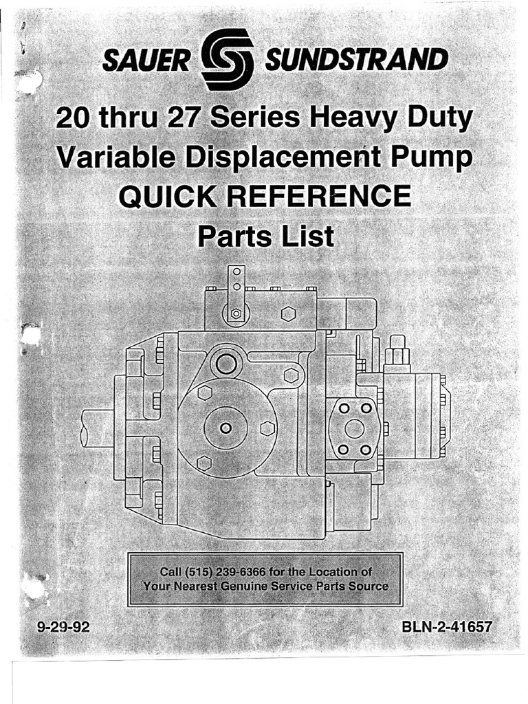 20 27 Series HD Variable Displacement Pump Quick Reference Parts List ...