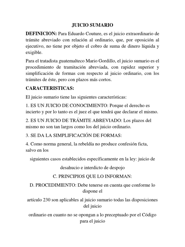 Juicio Sumario: Definición y Procedimiento | PDF | Posesión (Ley ...
