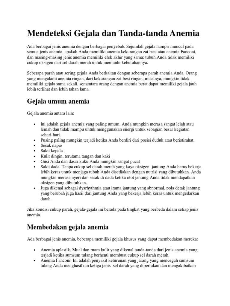 Mendeteksi Gejala Dan Tanda Anemia | PDF