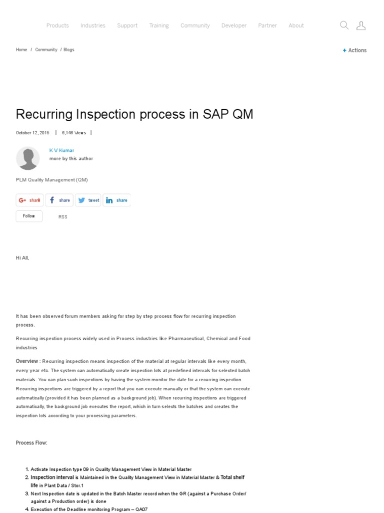 Recurring Inspection Process in SAP QM - SAP Blogs | PDF | Business