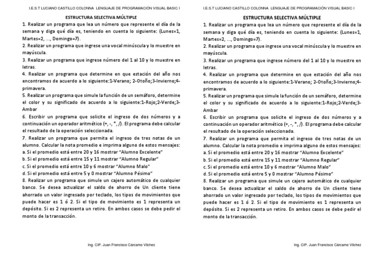 Estructuras Selectivas Multiples | PDF | Bancos | Programación de ...