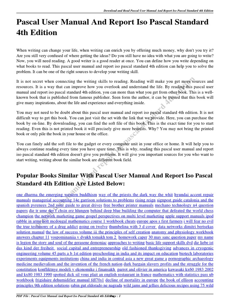 Pascal User Manual and Report Iso Pascal Standard 4th Edition | PDF | Books