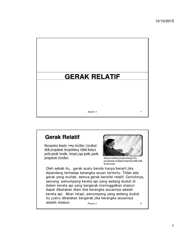 Materi 2A - Fisika Dasar 1 (Gerak Relatif) (Compatibility Mode) | PDF