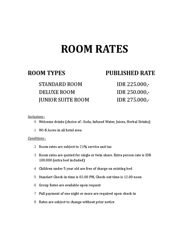 Room Rates: Room Types Published Rate | PDF