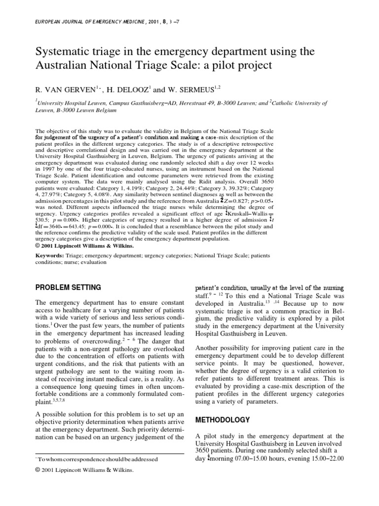 Systematic Triage in The Emergency Department Using The Australian ...