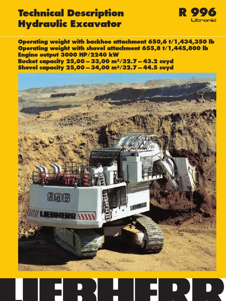 Liebherr R 996 Excavator Specifications | PDF | Engines | Mechanical ...