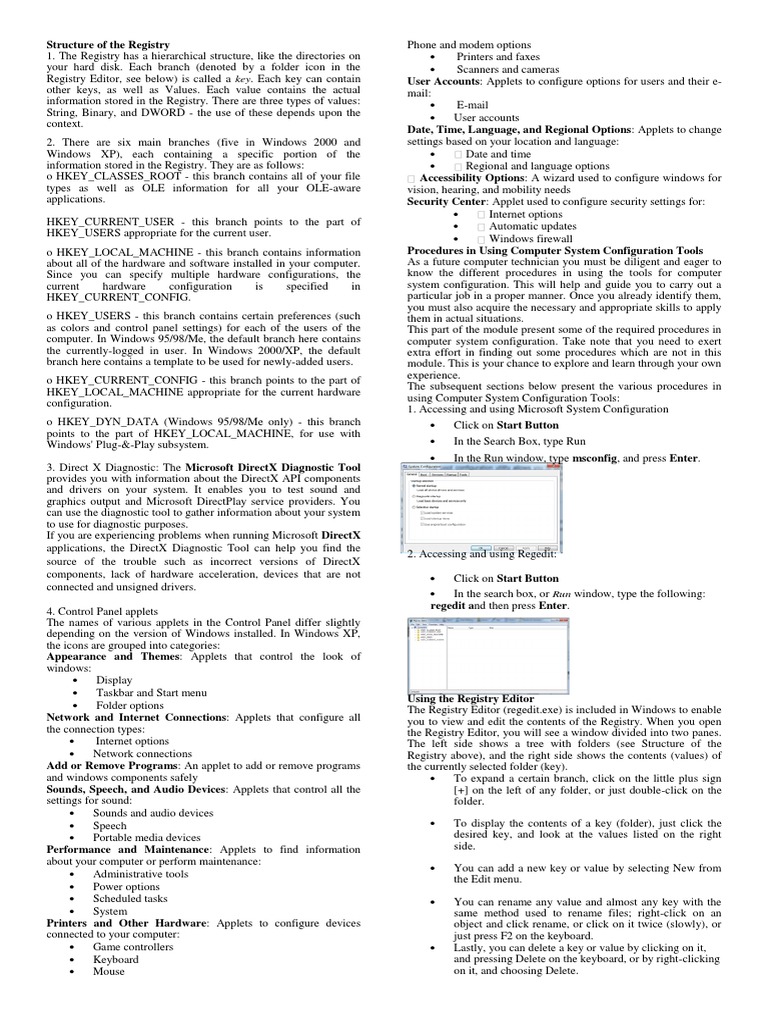 Structure of The Registry | PDF | Windows Registry | Microsoft Windows