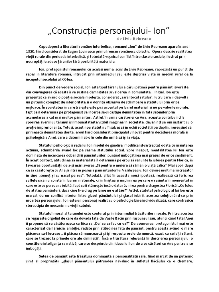 Caracterizare de Personaj Ion | PDF