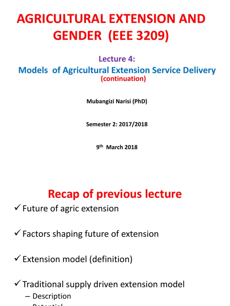 Week 4 - Models of Agricultural Extension Delivery | PDF | Non ...