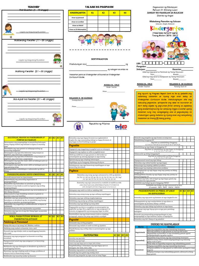 Progress Report Card Tagalog 2016 2017 | PDF