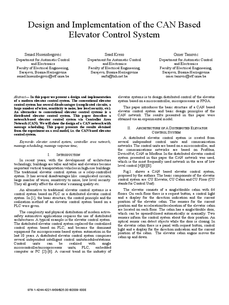Design and Implementation of The CAN Based | PDF | Elevator | Programmable Logic Controller