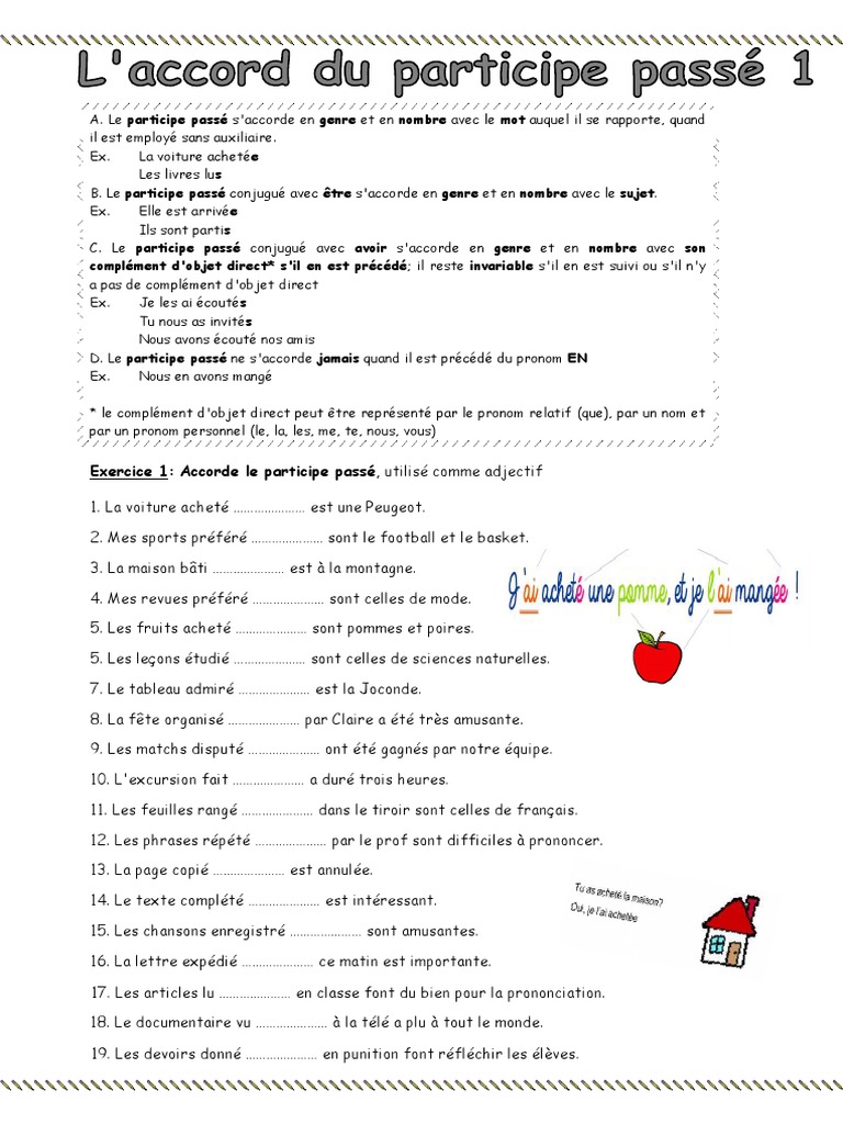 Accord Participe Passe Exercice Grammatical | PDF | Grammatical Gender ...