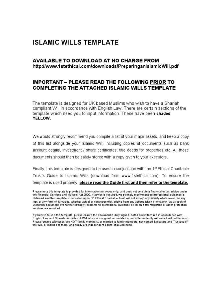 Free Islamic Will Template | PDF | Trust Law | Trustee