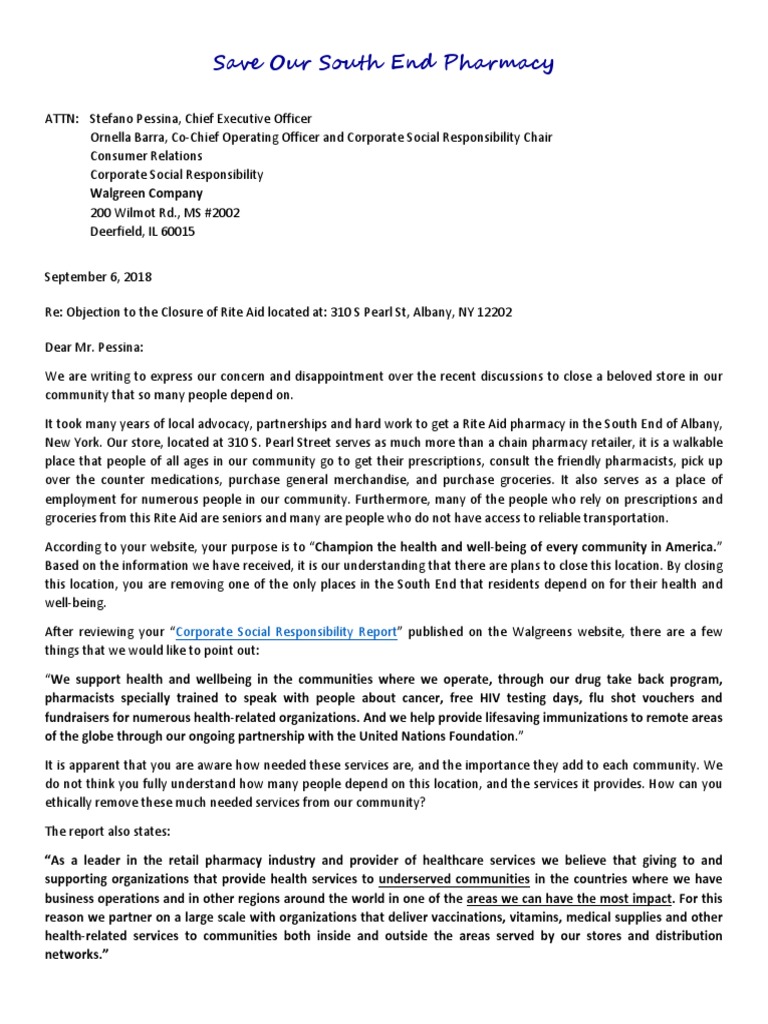 Walgreens Letter | Pharmacy | Health Care
