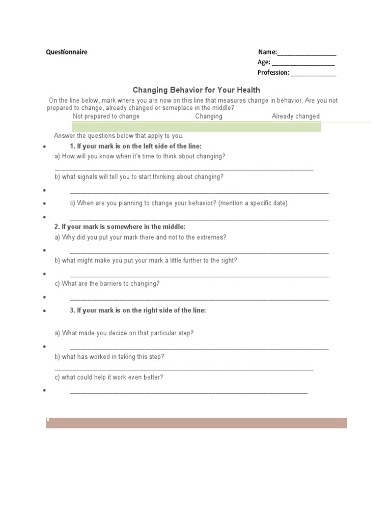 Health Behavior Change Questionnaire | PDF | Career & Growth | Business