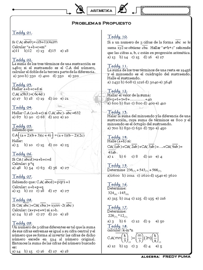 Problemas Propuesto | PDF | Sustracción | Matemática Elemental