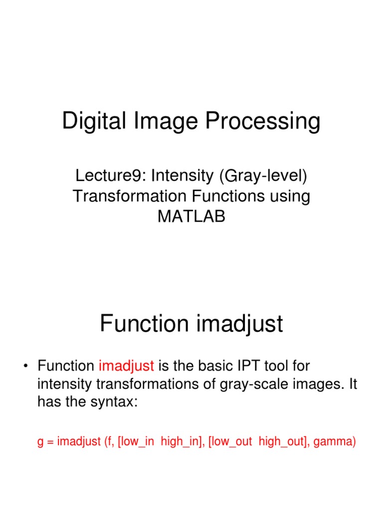 DIP9 - Intensity Transformation Functions Using MATLAB | PDF | Function ...