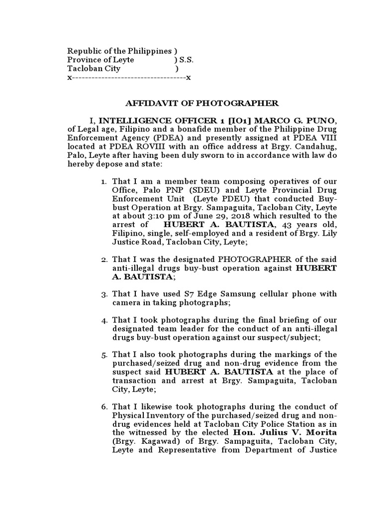 Affidavit Of Photographer | Legal Action | Law Enforcement