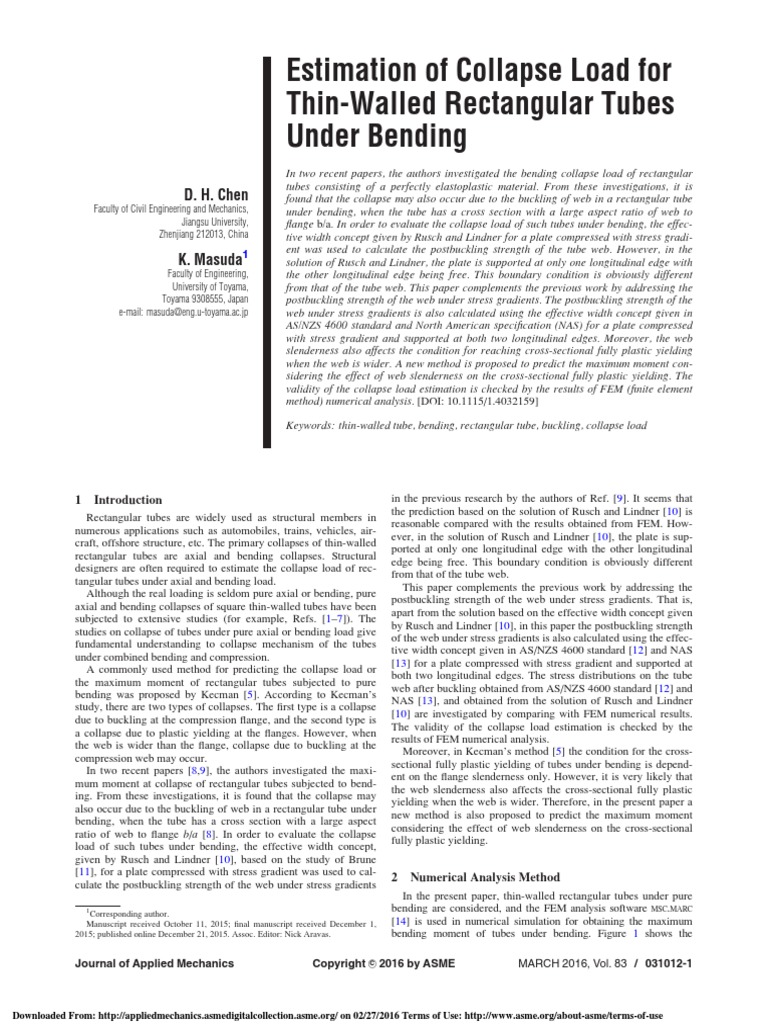 Estimation of Collapse Load For Thin-Walled Rectangular Tubes Under ...