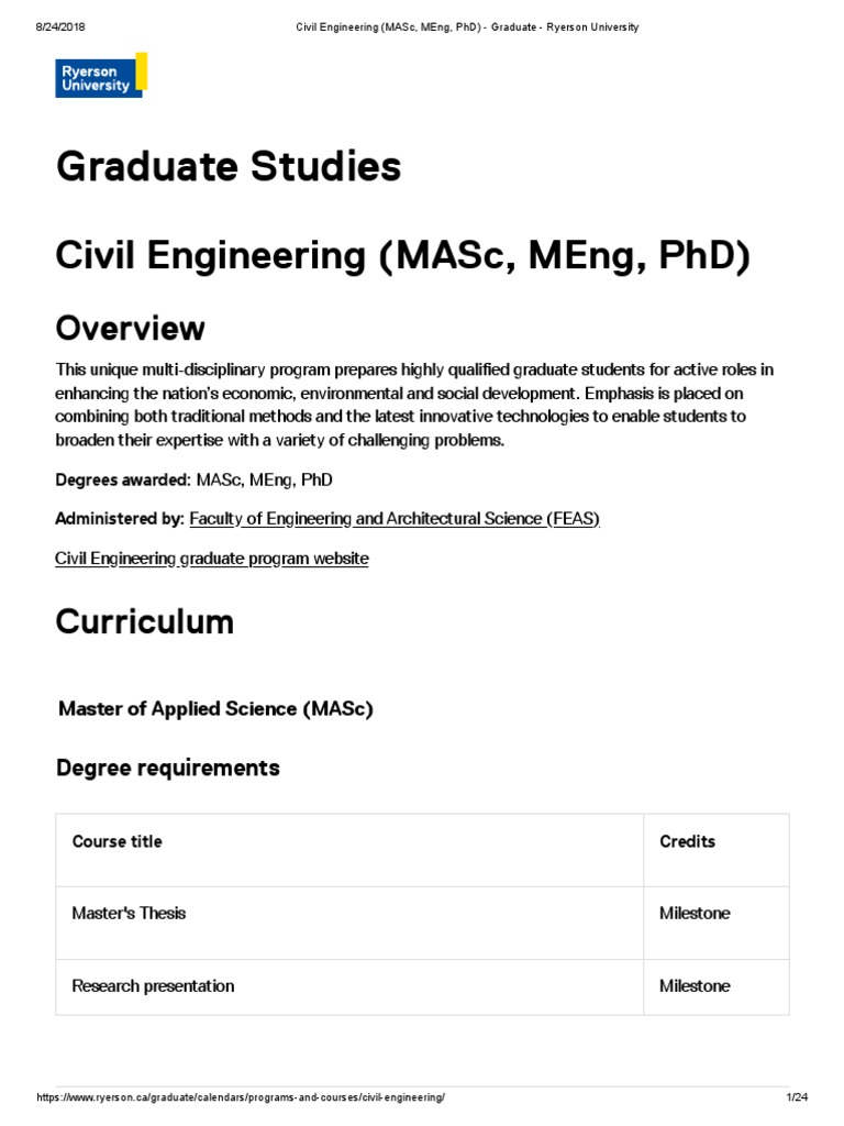 Civil Engineering (MASc, MEng, PHD) - Graduate - Ryerson University ...