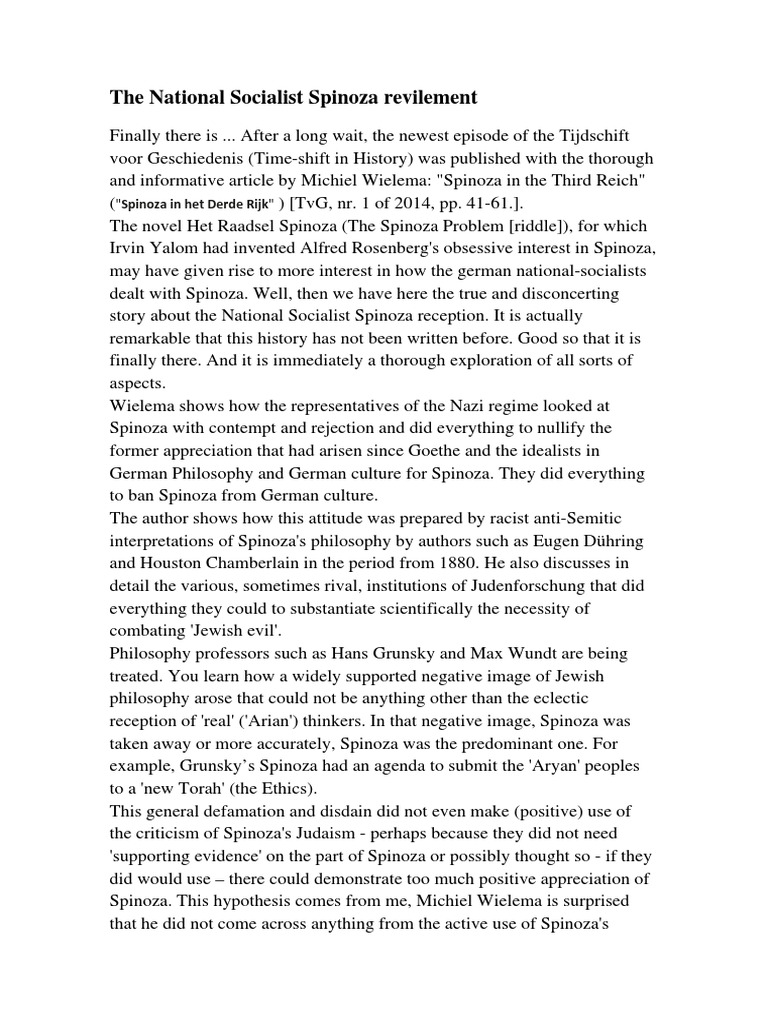 The National Socialist Spinoza Revilement-Comentario Sobre Spinoza in ...