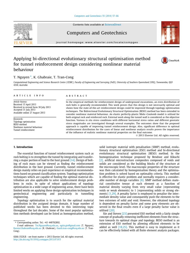Applying Bi Directional Evolutionary Structural Optimisation Method For Tunnel Reinforcement