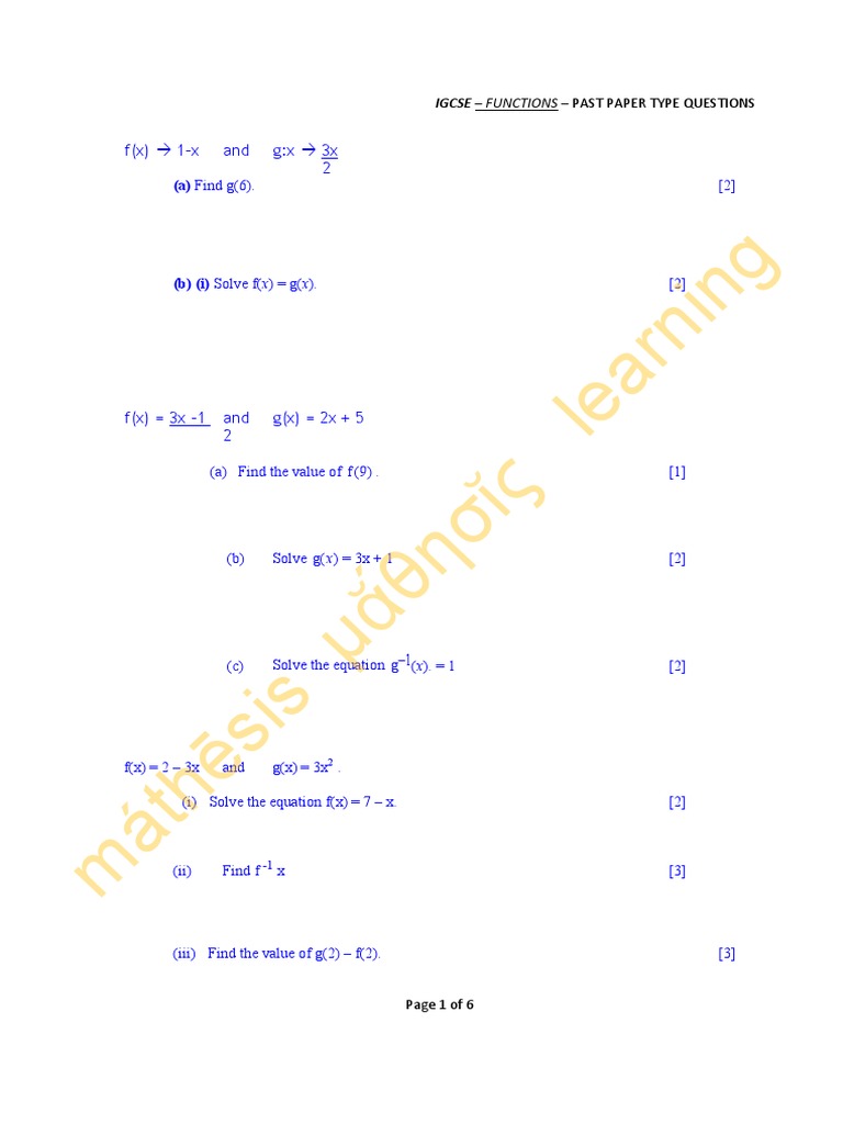 10th Grade IGCSE Functions | PDF
