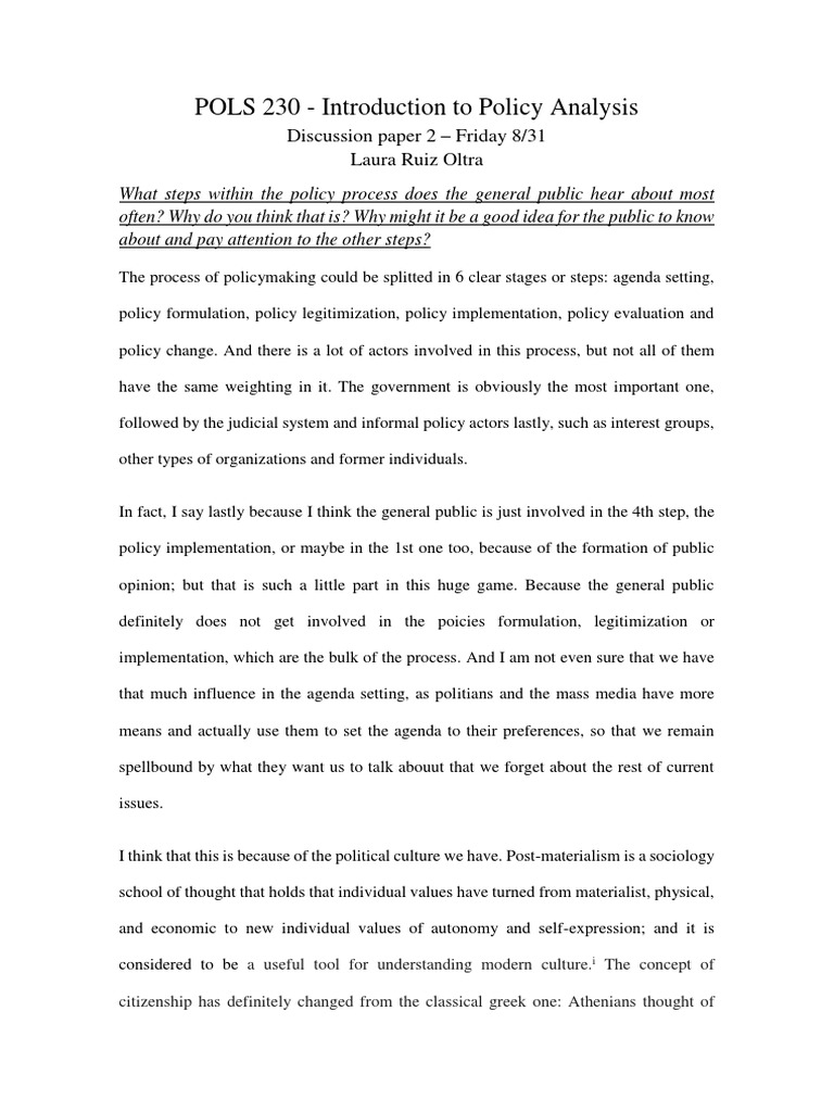 Policy Analysis Discussion Paper 2 | PDF | Citizenship | Policy Analysis