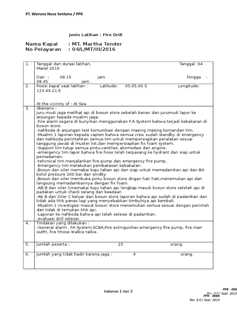 008B - Drill Form Fire Drill Abandon | PDF