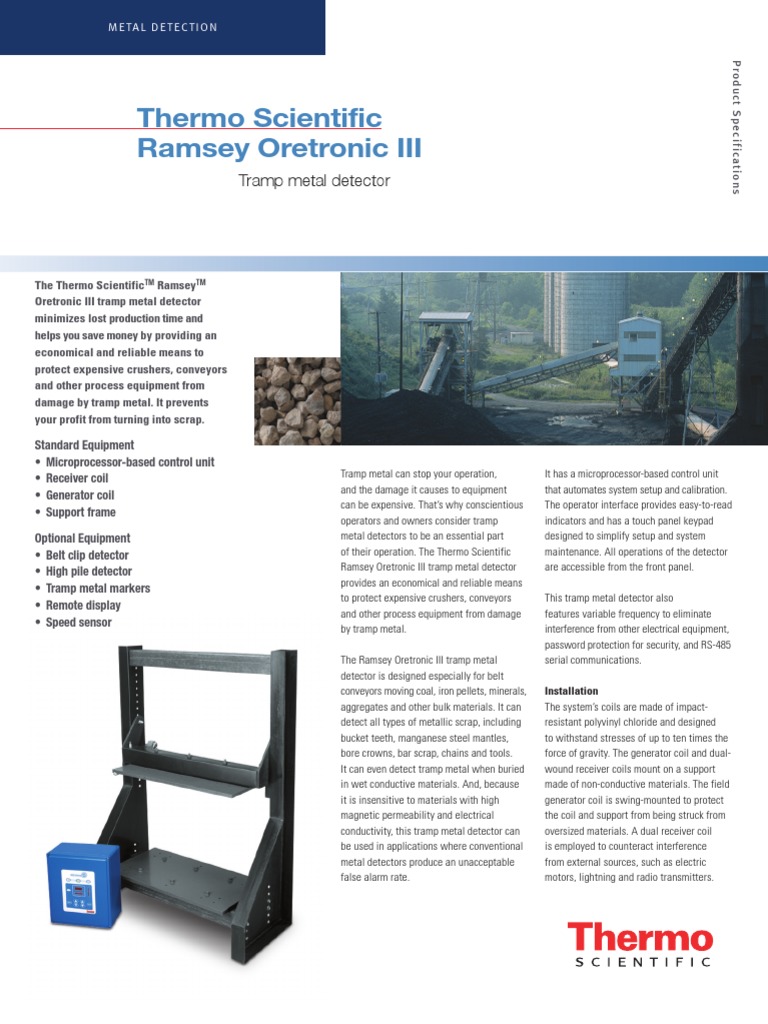 Thermo Scientific Ramsey Oretronic III: Tramp Metal Detector | PDF ...