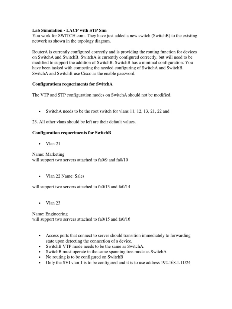 Lab Simulation - LACP With STP Sim | PDF | Network Switch | Radius