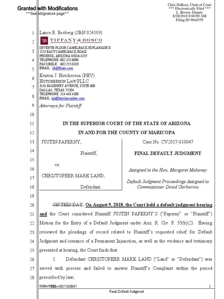 Justin Paperny v. Chrisopher Mark Land - Final Default Judgment | PDF ...